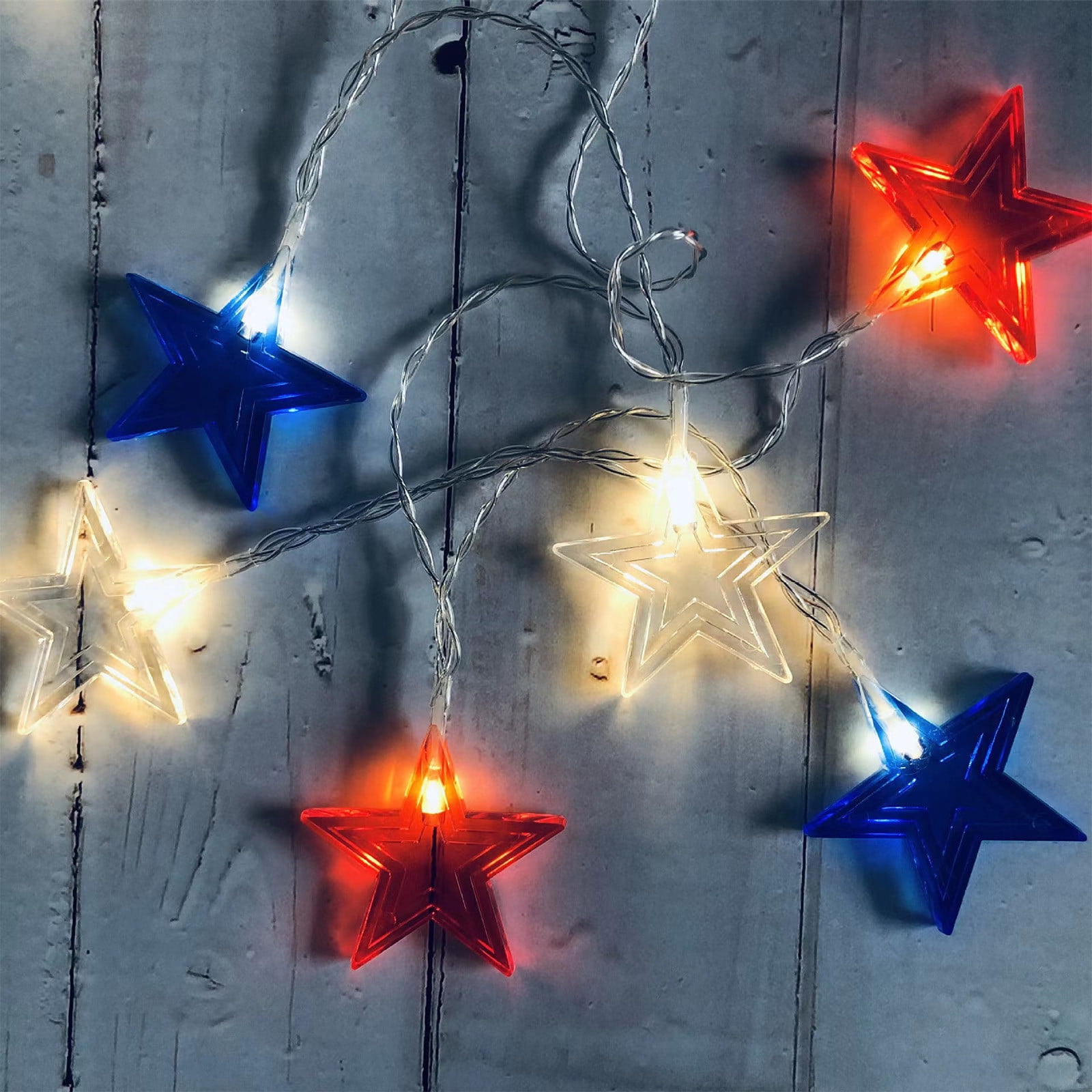 SHENGXINY 4th of July LED Decor - Red White Blue Star Lights String ...