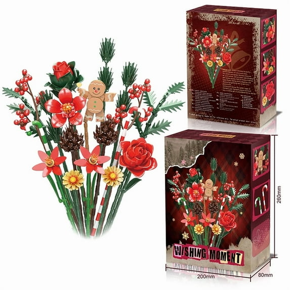 Christmas Gifts Gingerbread Man Bouquet Building Toys Plant Bricks DIY ...