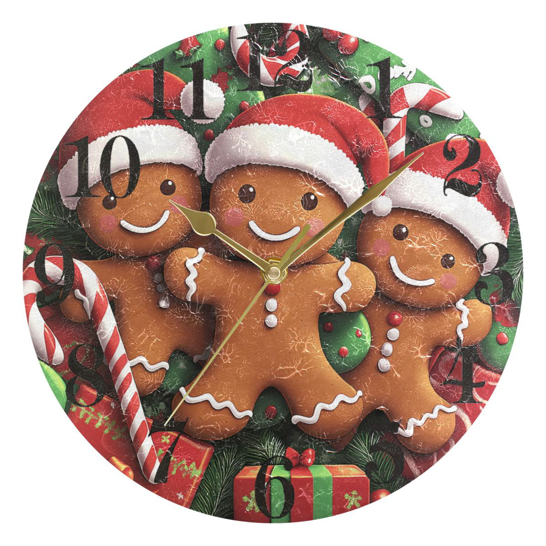 Christmas Gifts Gingerbread Men Round Wall Clock Battery Operated ...