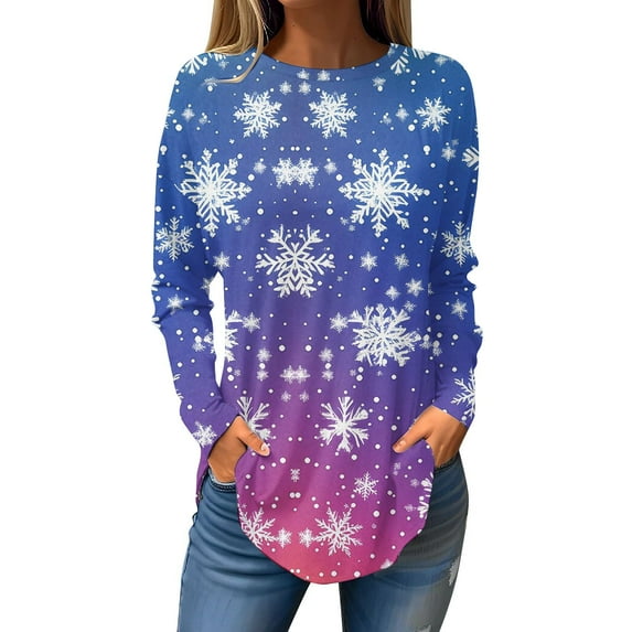 Christmas Gifts Long Sleeve Tops for Women Fall Fashion New Year Womens ...