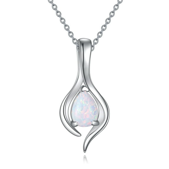 Christmas Gifts Opal Necklace 925 Sterling Silver White Opal Teardrop ...