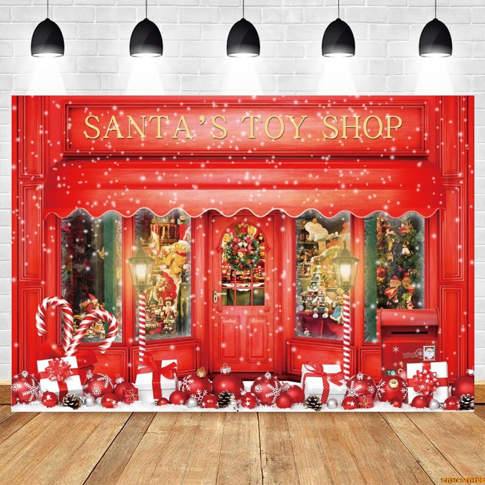 Christmas Gifts Store Backdrop Santa's Toy Store Window Xmas Tree ...