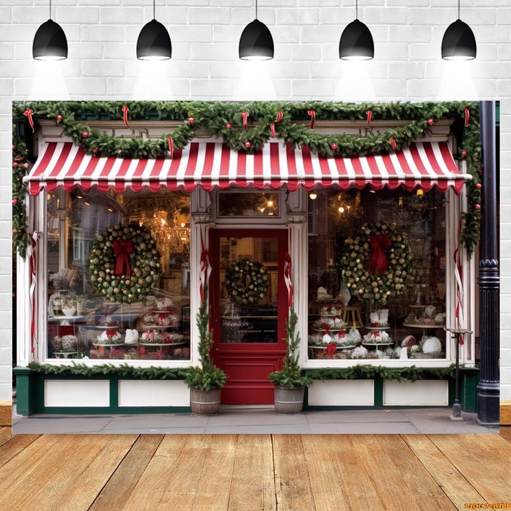 Christmas Gifts Store Backdrop Santa's Toy Store Window Xmas Tree ...
