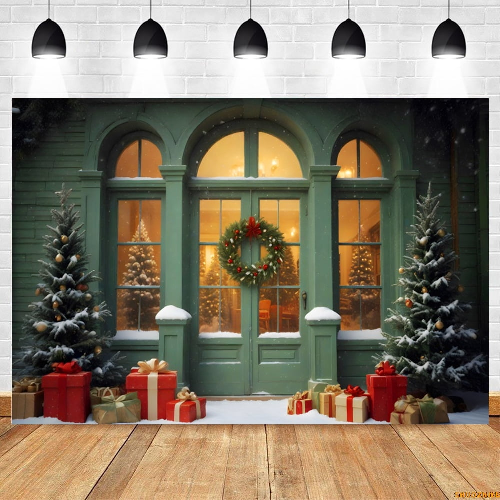 Christmas Gifts Store Backdrop Santa's Toy Store Window Xmas Tree ...