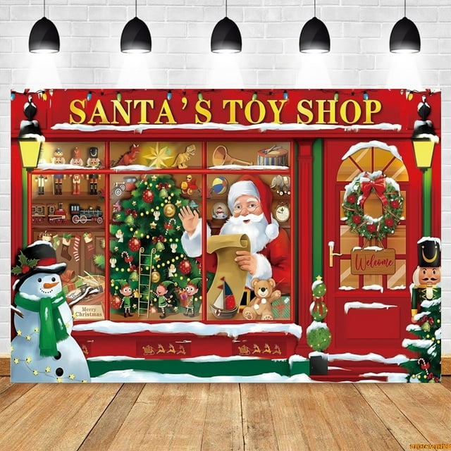 Christmas Gifts Store Backdrop Santa's Toy Store Window Xmas Tree ...