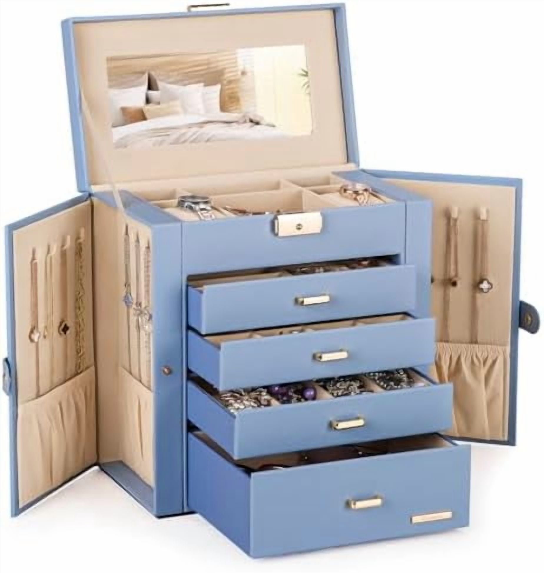 Christmas Gifts Synthetic Leather Huge Jewelry Box Mirrored Watch ...