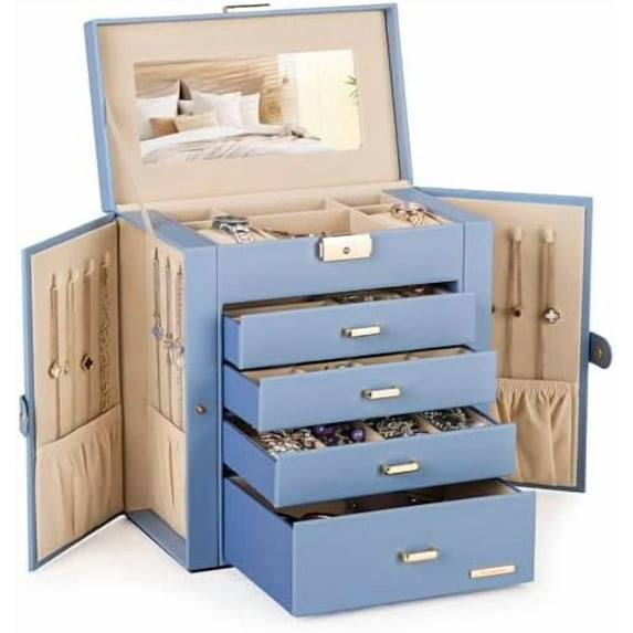 Christmas Gifts Synthetic Leather Huge Jewelry Box Mirrored Watch ...