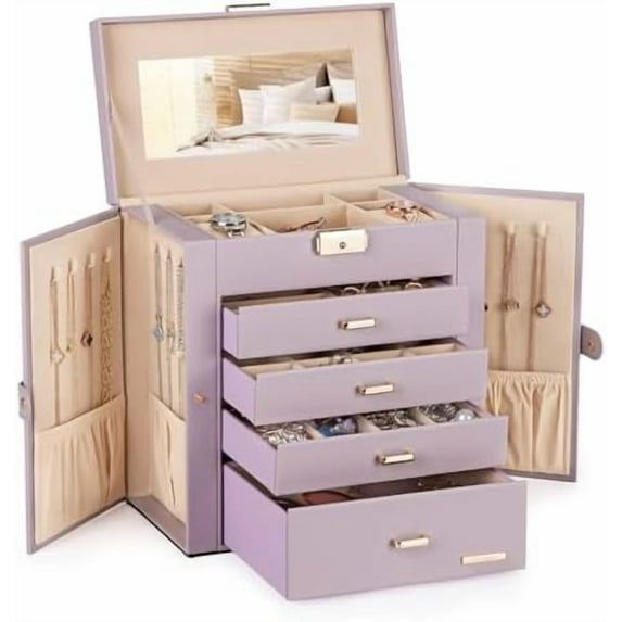 Christmas Gifts Synthetic Leather Huge Jewelry Box Mirrored Watch ...