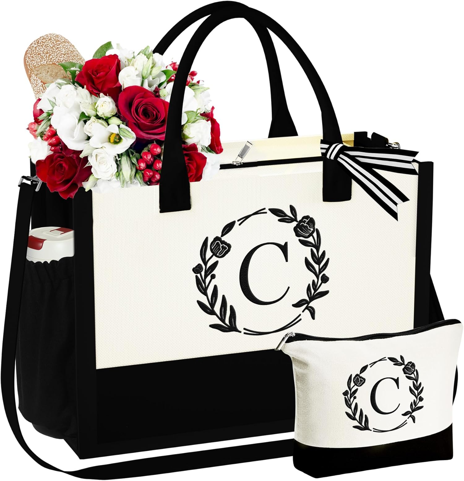 Christmas Gifts for Women - Initial Canvas Tote Bag Makeup Bag, Gifts ...
