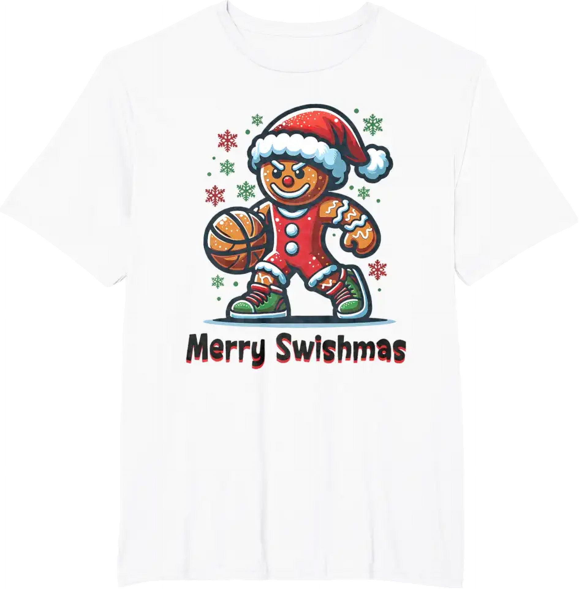 Christmas Gingerbread Basketball Merry Swishmas Santa Hat T-Shirt ...