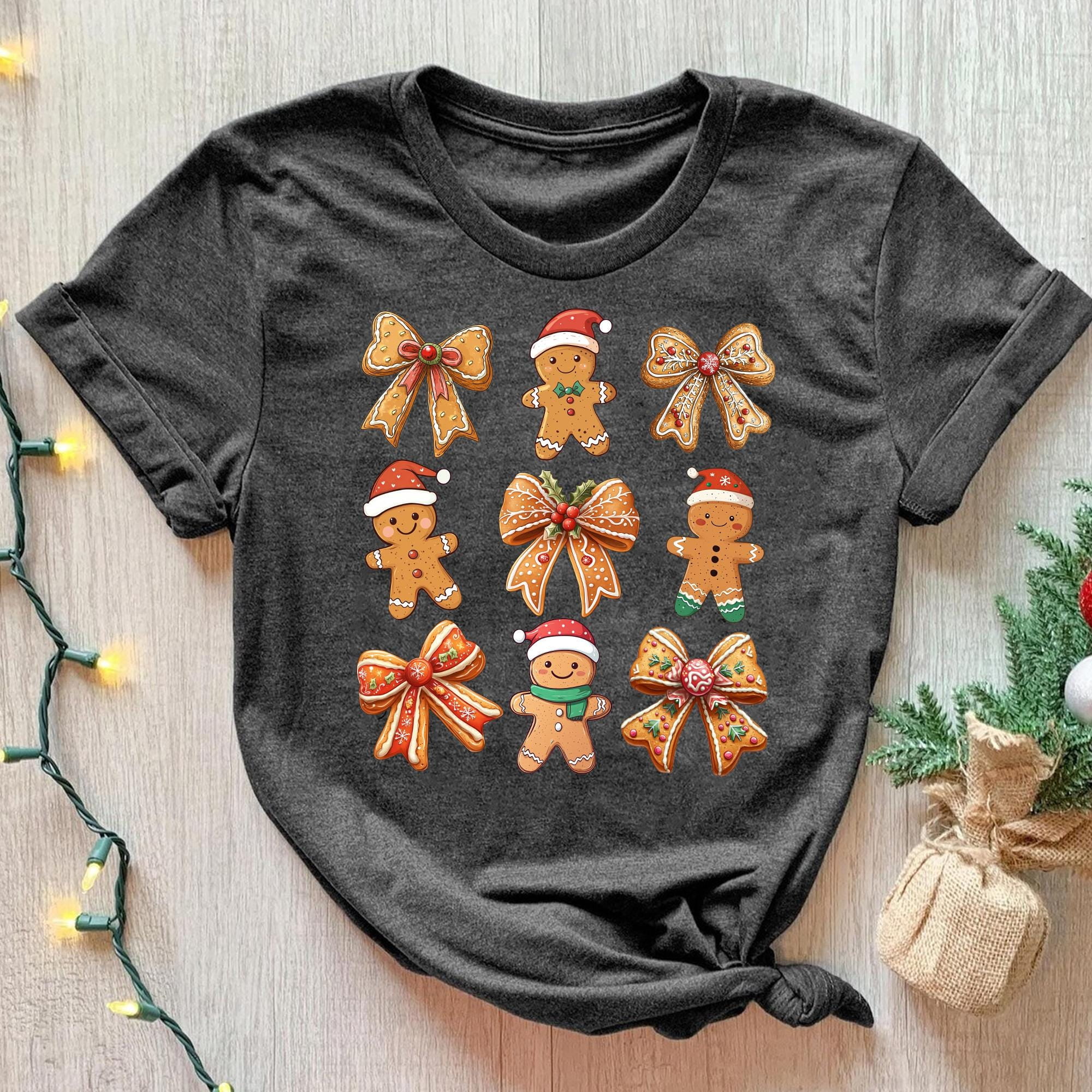 Christmas Gingerbread Bow Shirt, Coquette Christmas Shirt, Gingerbread ...