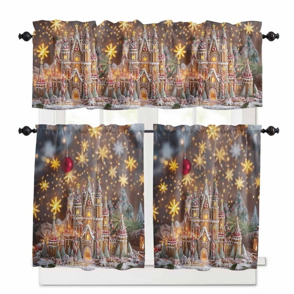 Christmas Gingerbread Castle Kitchen Curtains Valances and Tiers Set of ...