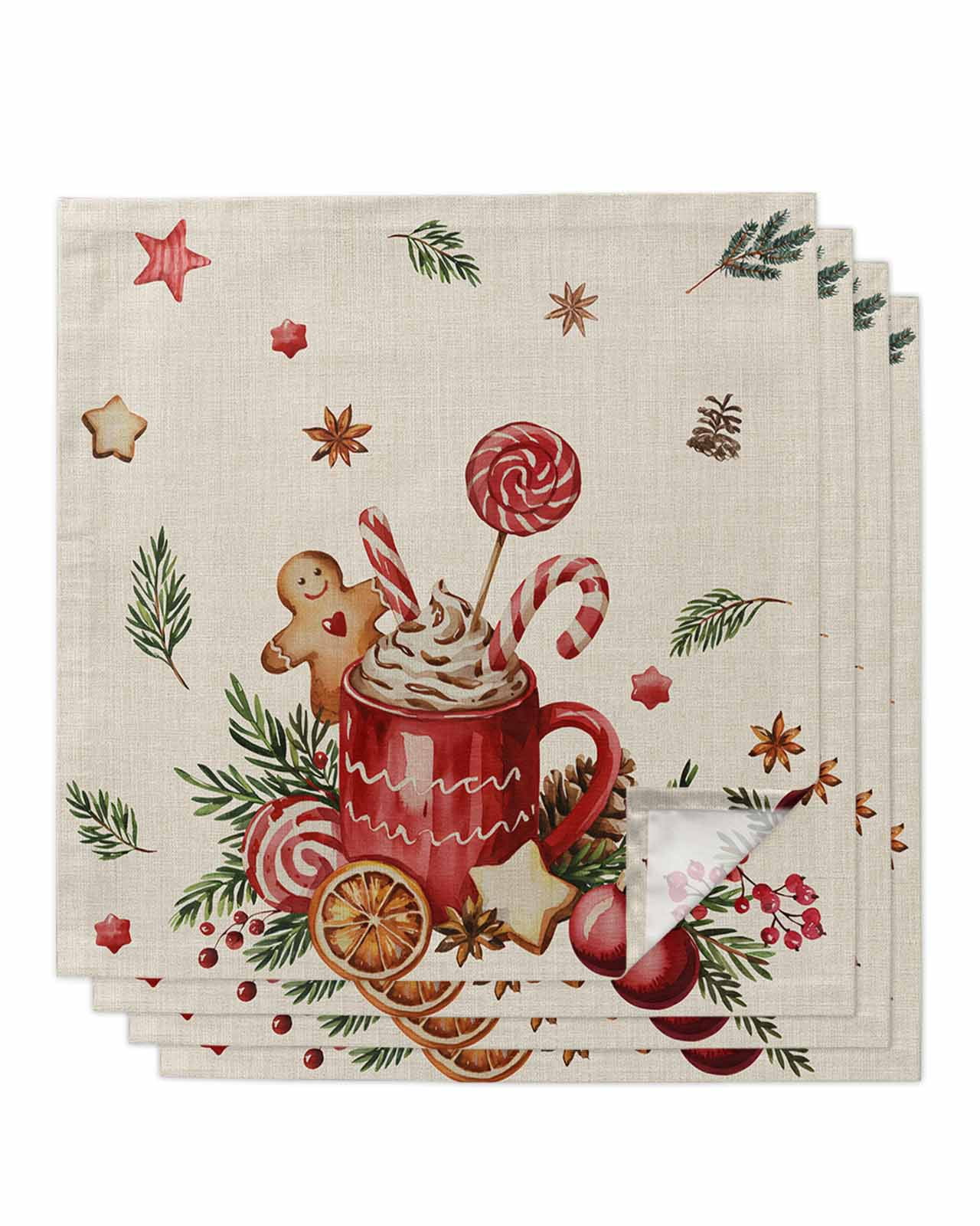 Christmas Gingerbread Cloth Napkins Washable Set of 4,Winter Xmas Ball ...
