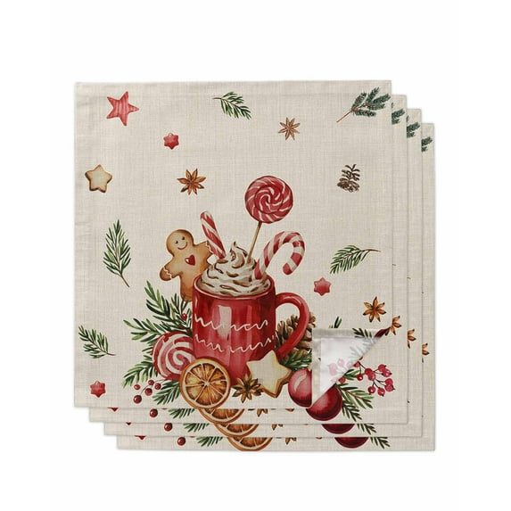 Christmas Gingerbread Cloth Napkins Washable Set of 4,Winter Xmas Ball ...