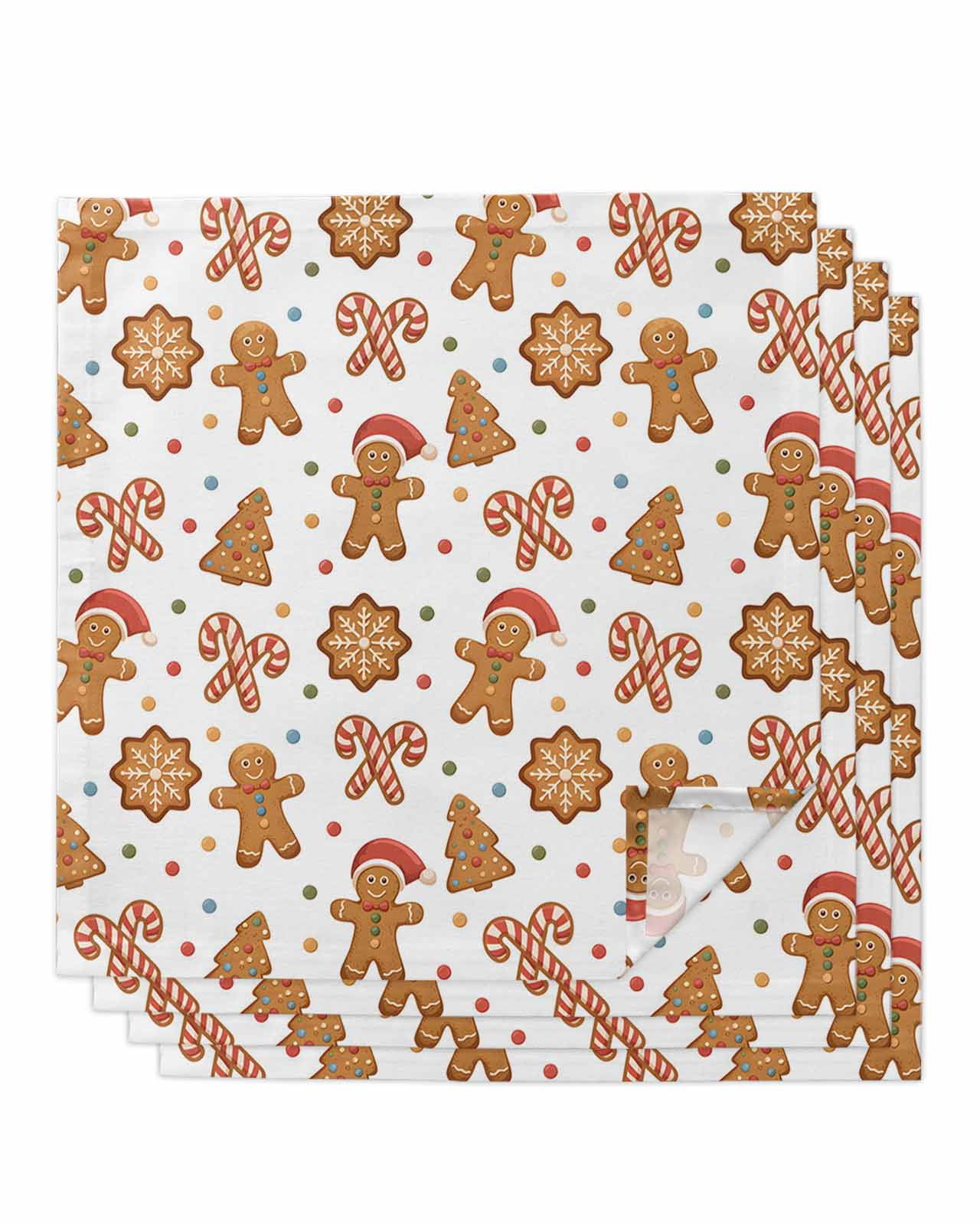 Christmas Gingerbread Cloth Napkins Washable Set of 4, Xmas Winter Cute ...
