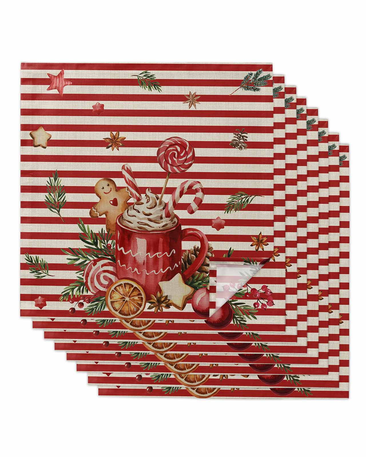 Christmas Gingerbread Cloth Napkins Washable Set of 8, Winter Xmas ...
