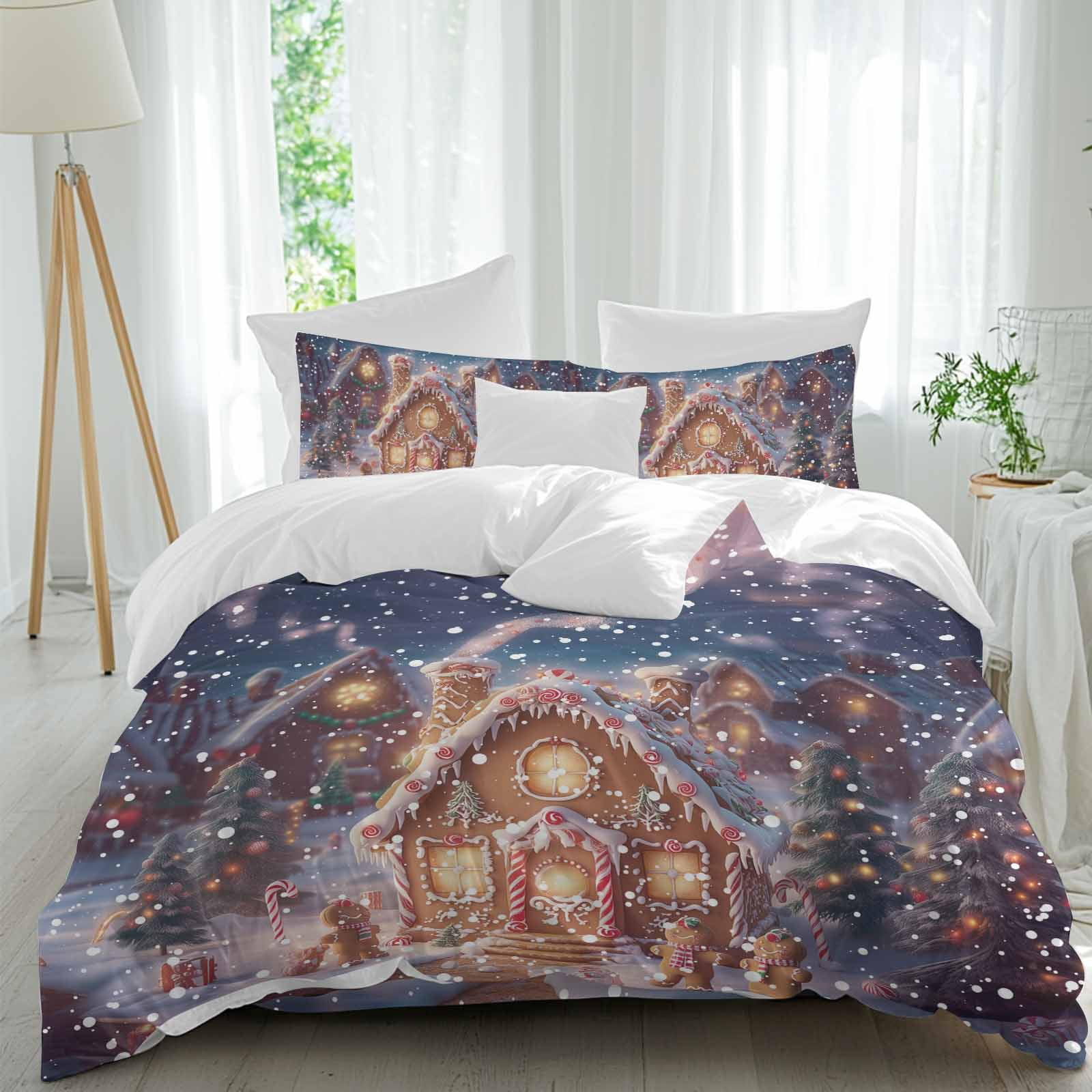 Christmas Gingerbread Comforter Set Queen Size, House Candy Xmas Tree ...