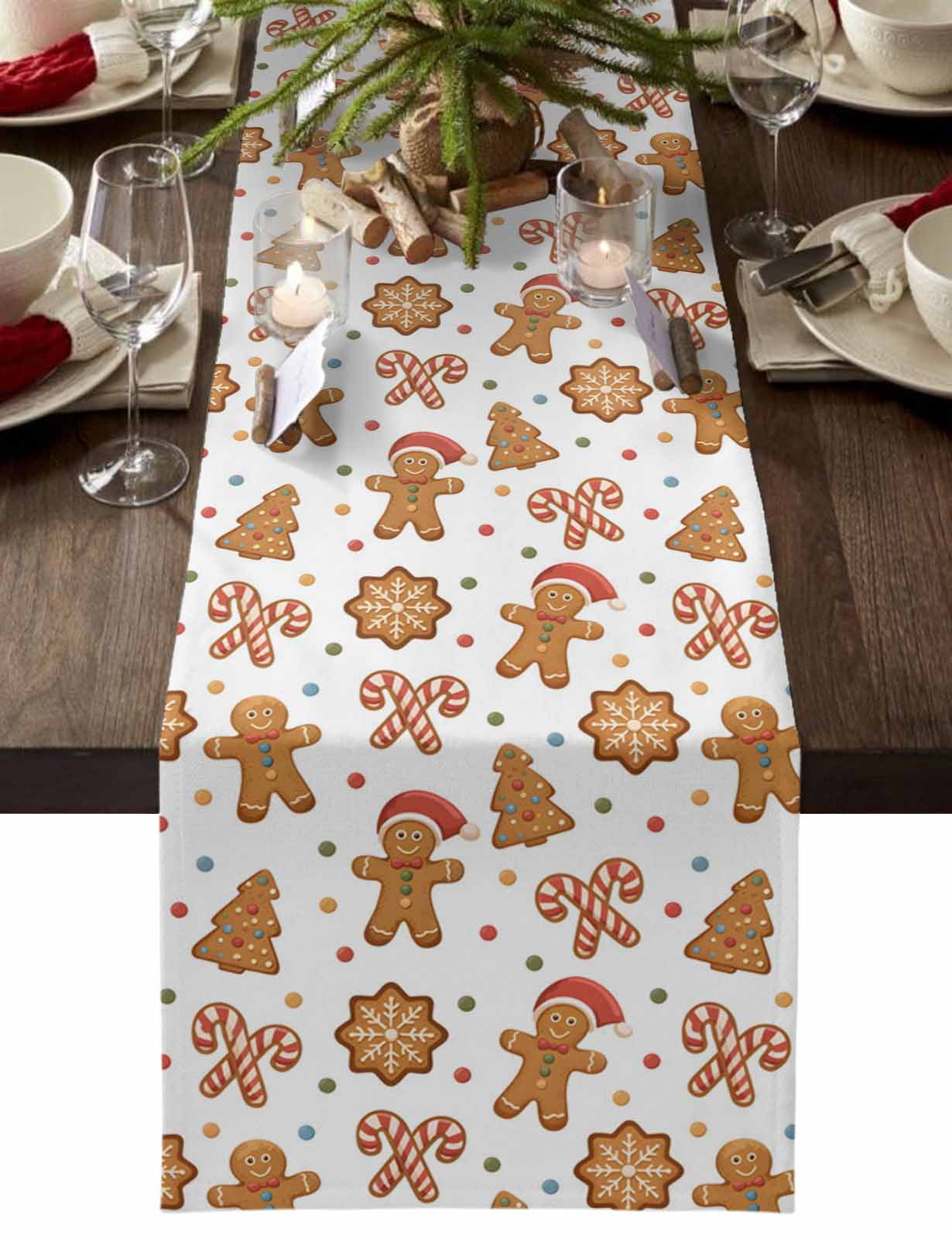 Christmas Gingerbread Cotton Linen Table Runner for Dining Kitchen ...