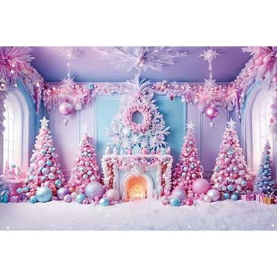 Christmas Gingerbread Fireplace Backdrop Xmas Trees Gifts Photography ...