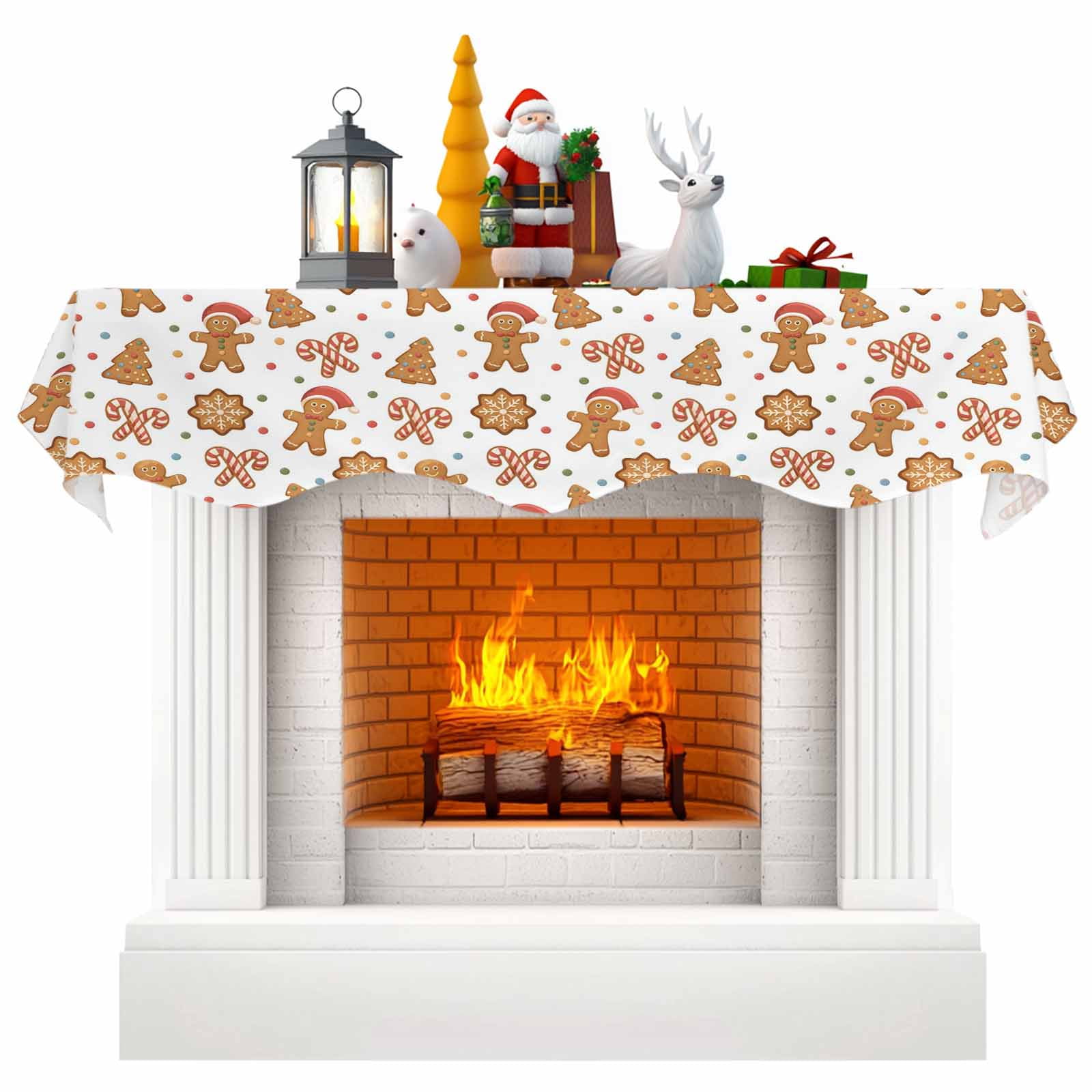 Christmas Gingerbread Fireplace Mantle Scarf, Xmas Winter Cute Cane ...