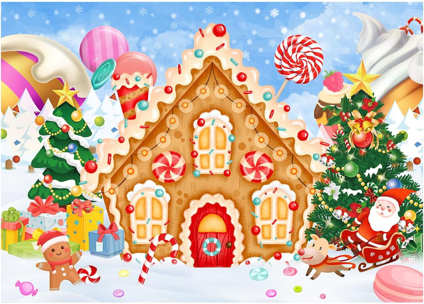 Christmas Gingerbread House Backdrop Candyland Christma Decorations Xmas Candy House Background ...