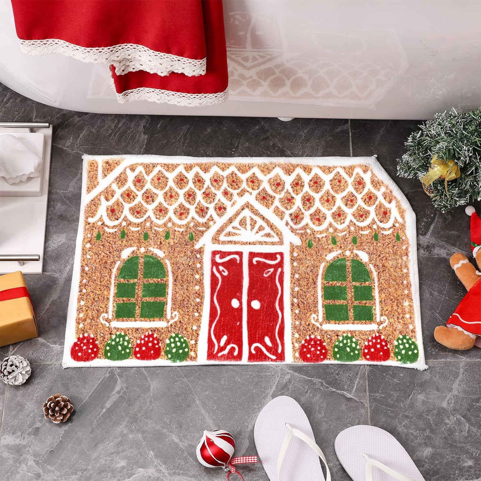 Christmas Gingerbread House Bath Mat Cebalnir Christmas Bathroom Floor ...
