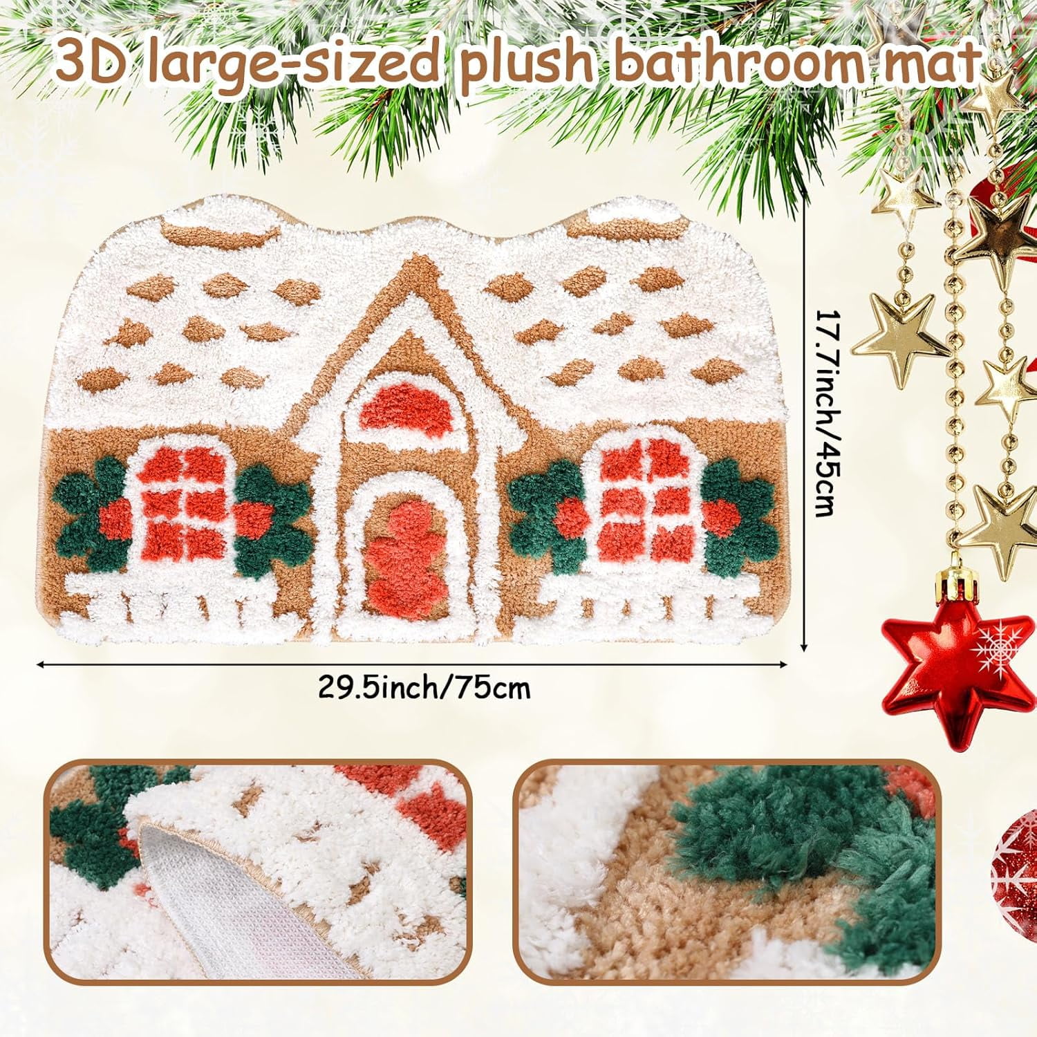 Christmas Gingerbread House Bathroom Mat Christmas Area Rug Non Slip ...