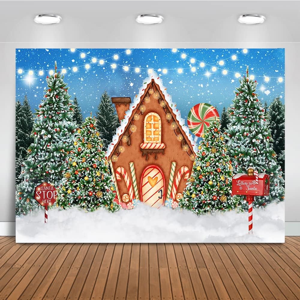 Christmas Gingerbread House Photography Backdrop Christmas Tree Winter