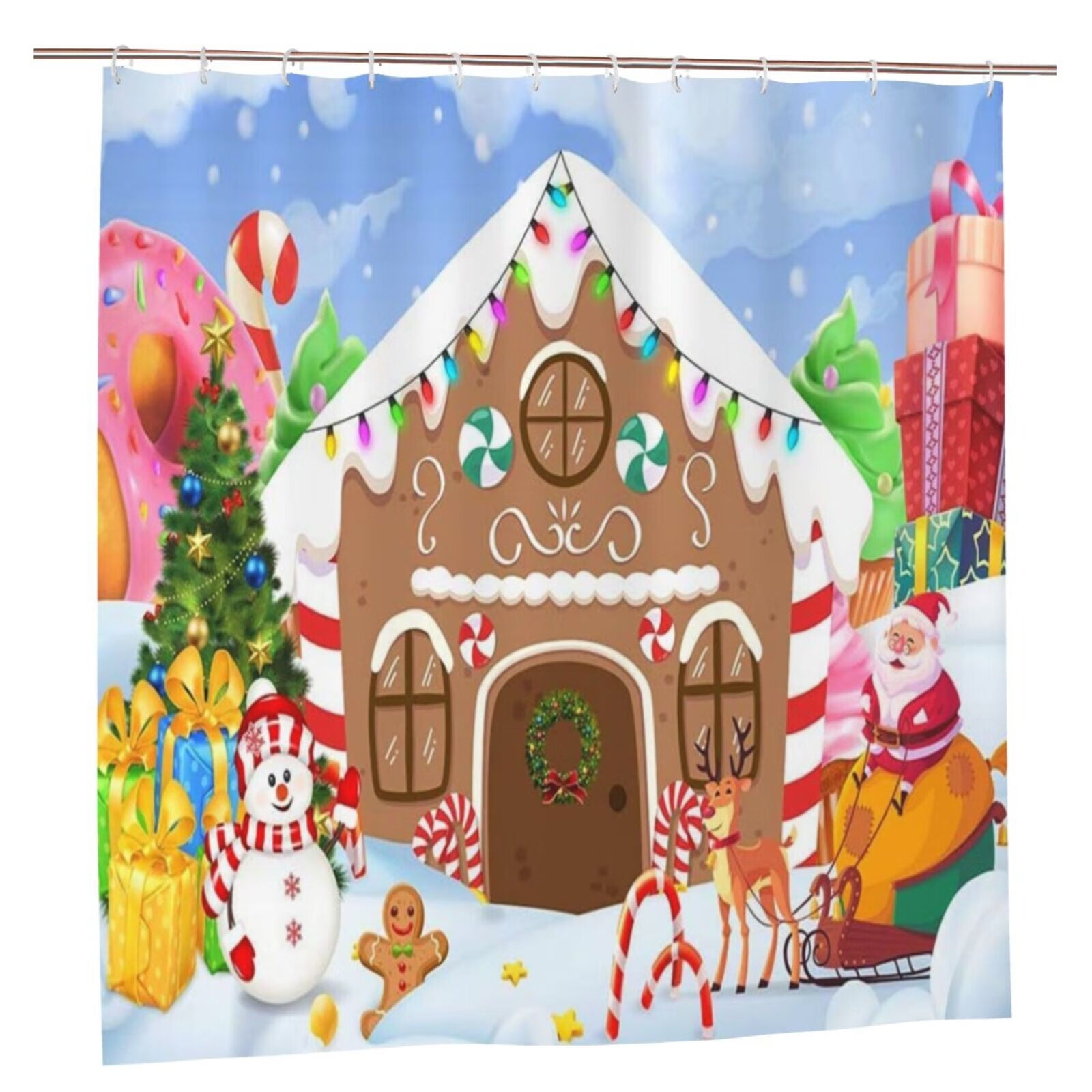 JOOCAR Christmas Gingerbread House Shower Curtain Set, Winter Holiday ...