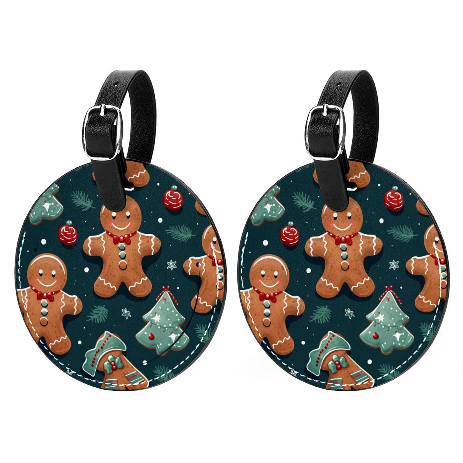 Christmas Gingerbread Man 2Pcs PU Leather Round Luggage Tags with ...