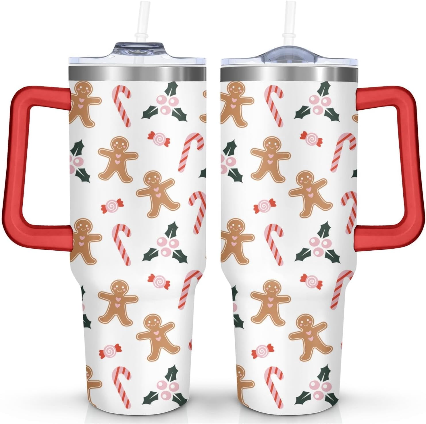 Christmas Gingerbread Man 40oz Tumbler Cup with Handle and Straw, Cute ...