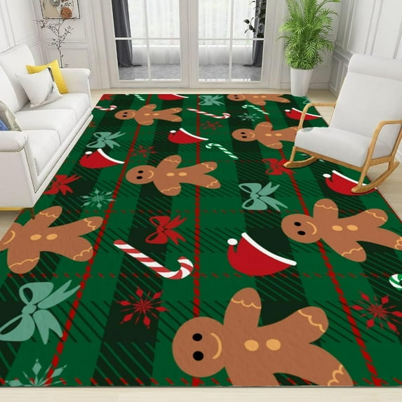 Christmas Gingerbread Man Area Rugs, Retro Red and Green Plaid Indoor ...