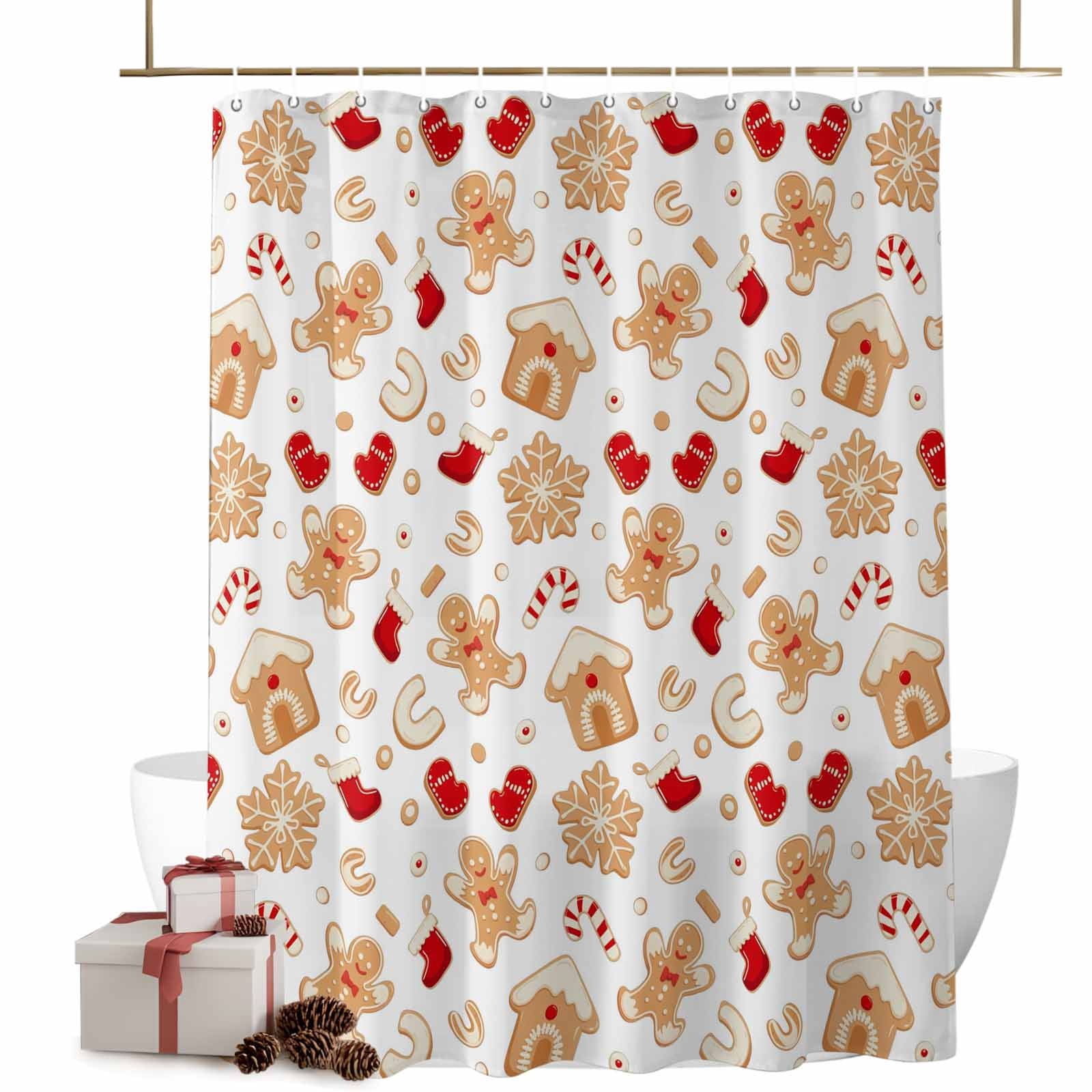 Christmas Gingerbread Man Bathroom Shower Curtain Winter Snowflake Food ...