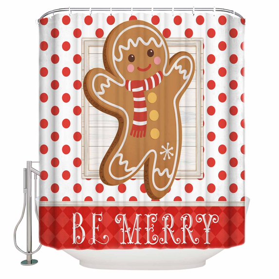 Christmas Gingerbread Man Bathroom Shower Curtains with Hooks, Cute Red ...