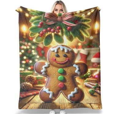 Red Christmas Gingerbread Man Throw Blanket, Winter Cute Star ...