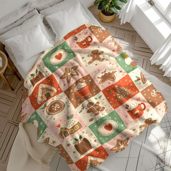 Christmas Gingerbread Man Blanket, Vintage Patchwork Style, Soft ...
