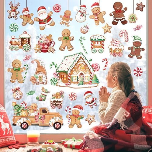 Christmas Gingerbread Man Candy House Cookie Window Clings Reusable ...
