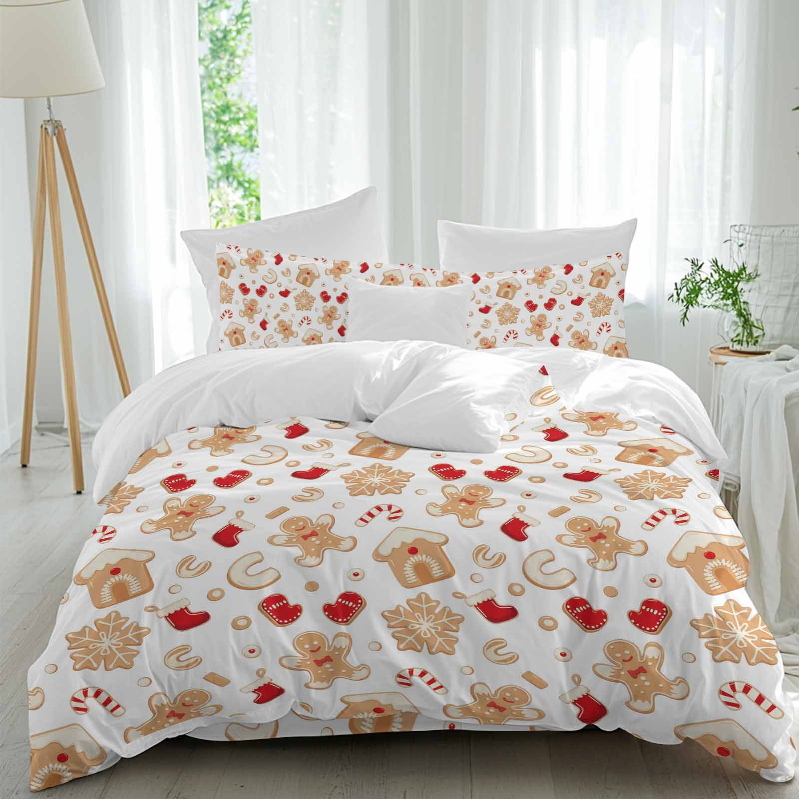 Christmas Gingerbread Man Duvet Cover Set Queen Size, Winter Snowflake ...