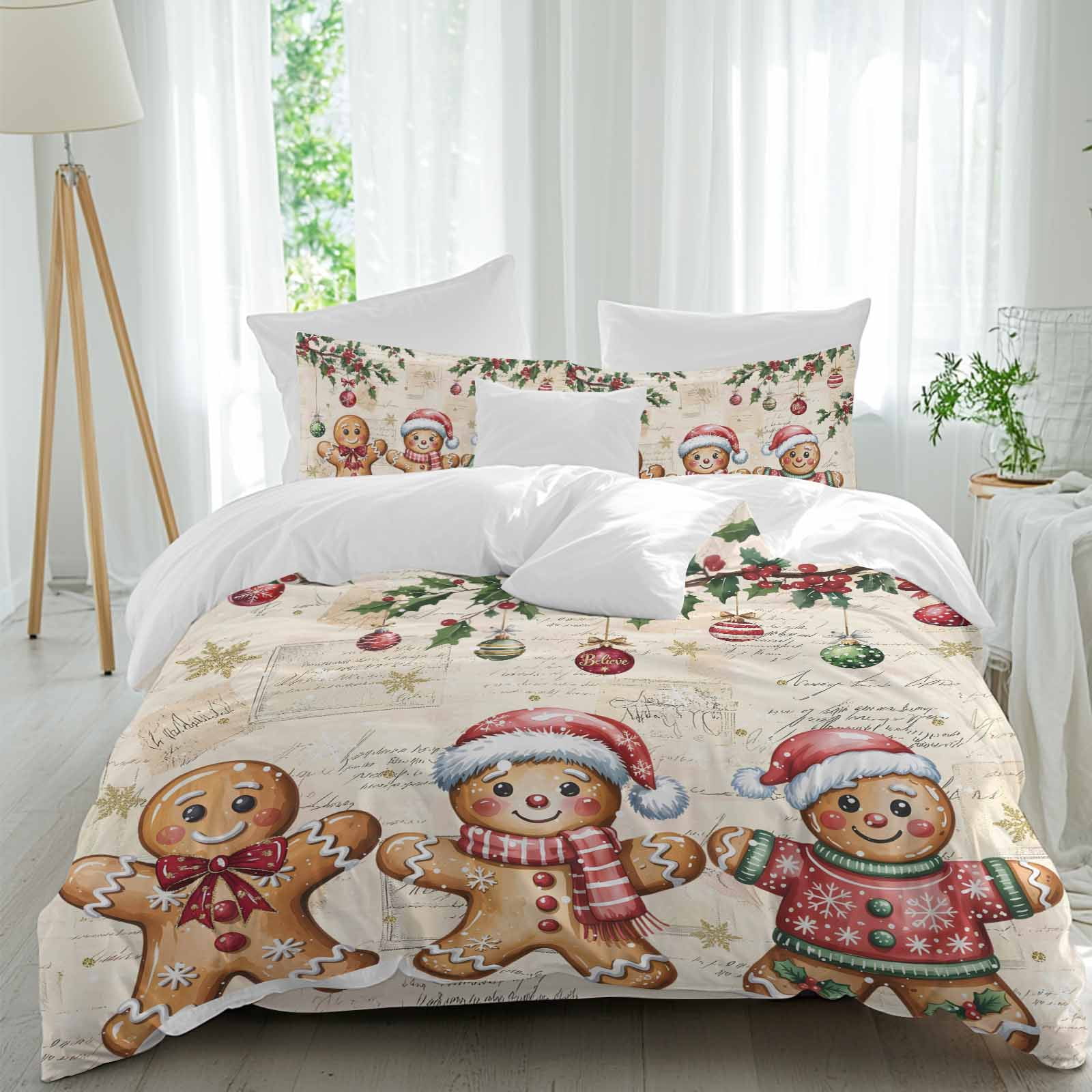 Christmas Gingerbread Man Duvet Cover Set Twin Size, Xmas Holly Berry ...
