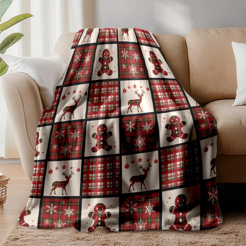 Christmas Gingerbread Man Elk Throw Blanket Christmas Red Black Buffalo ...