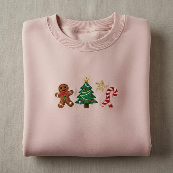Christmas Gingerbread Man Embroidered Crewneck, Cute Holiday Cookie ...