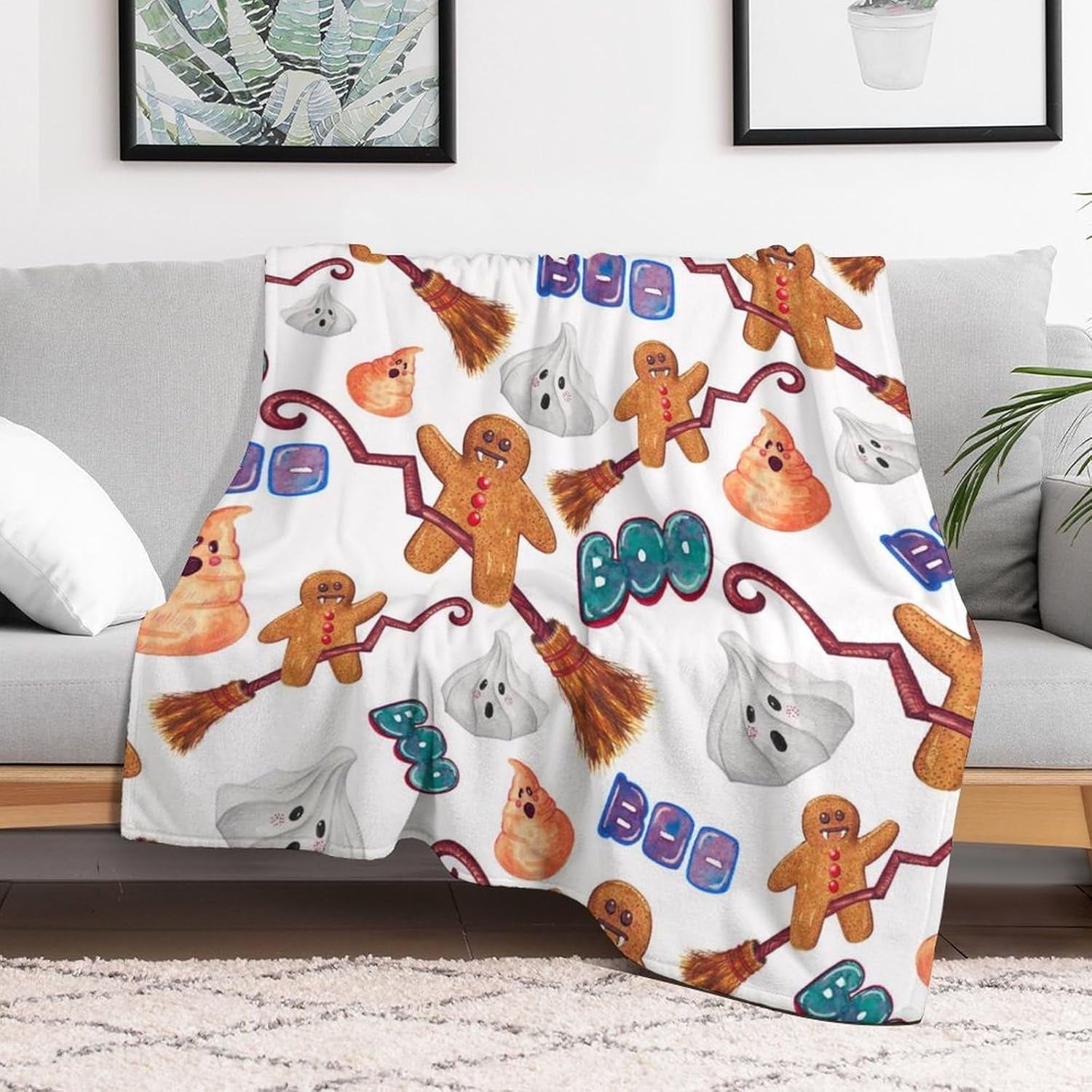 Christmas Gingerbread Man Flannel Fleece Throw Blanket Santa Claus Soft ...