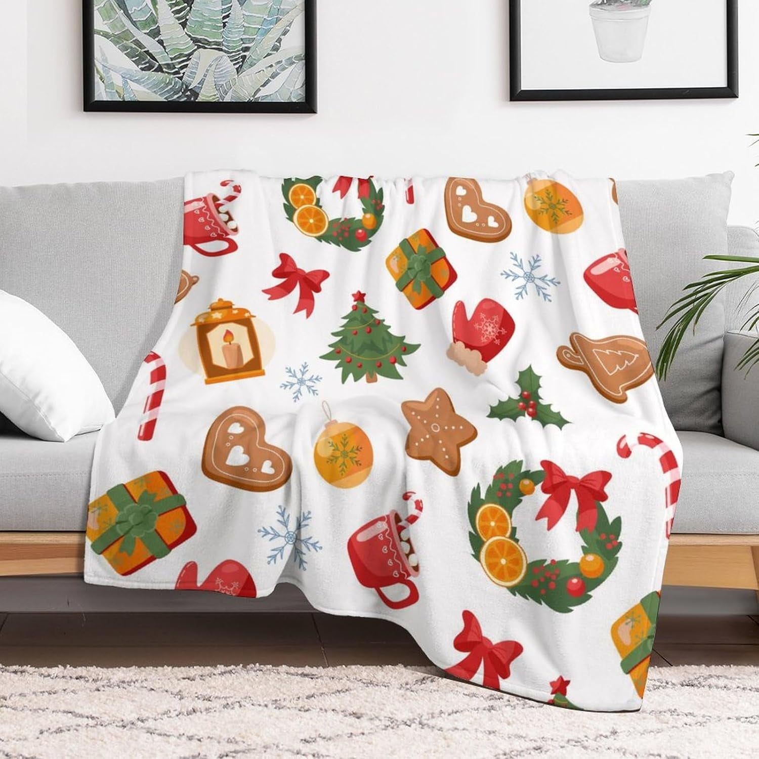 Christmas Gingerbread Man Flannel Fleece Throw Blanket Santa Claus Soft ...