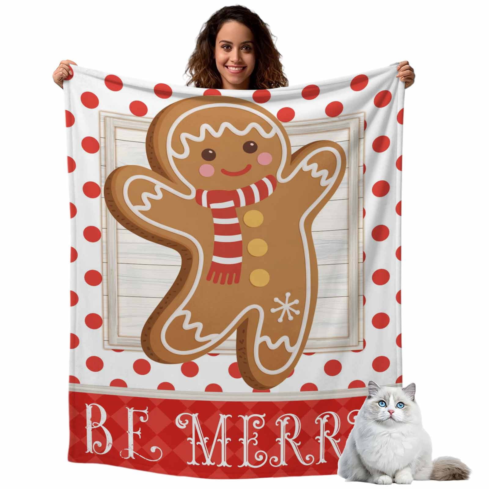Christmas Gingerbread Man Fleece Throw Blanket Lightweight Cute Red ...