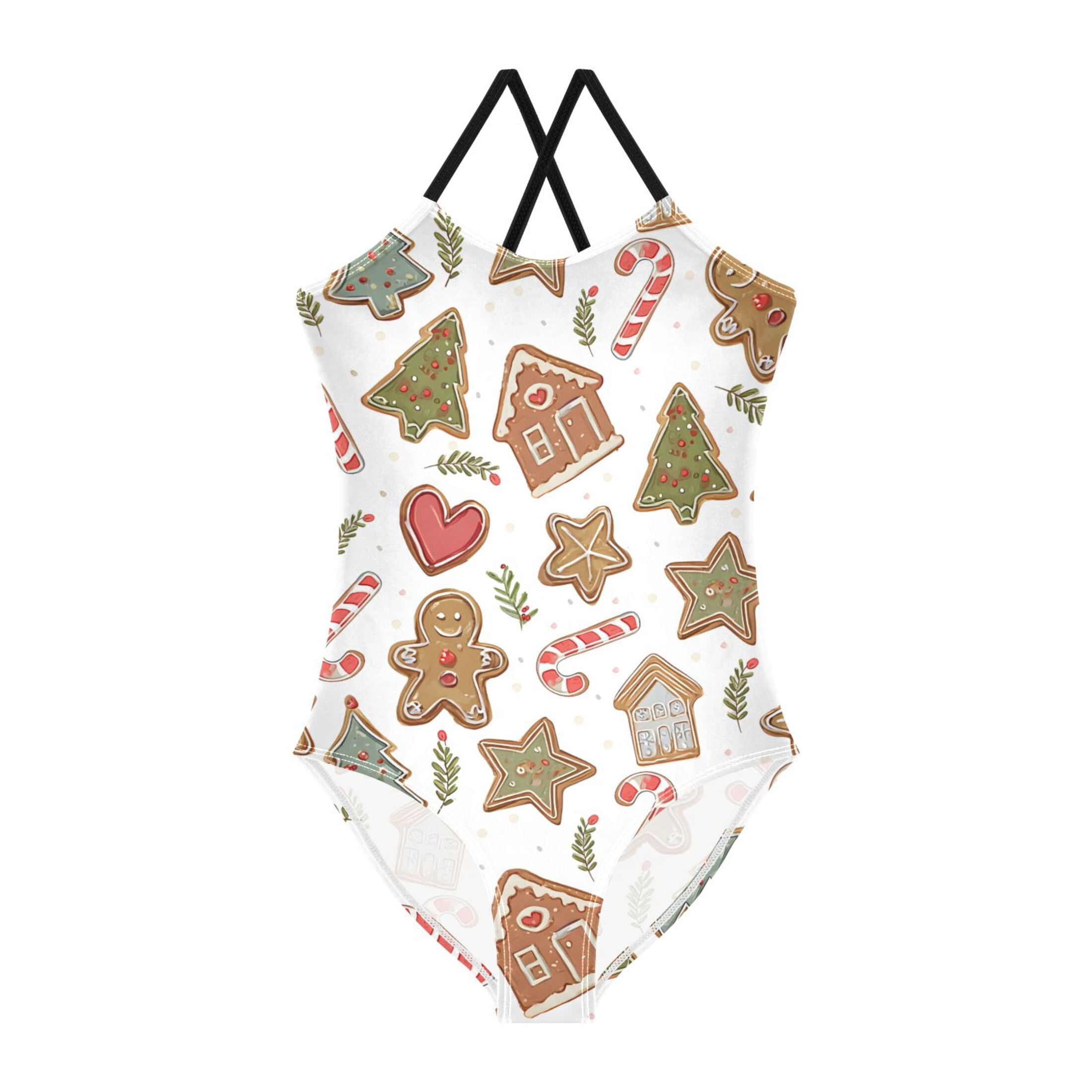 Christmas Gingerbread Man Girls' One-Piece Swimwear 3T-10T Soft ...