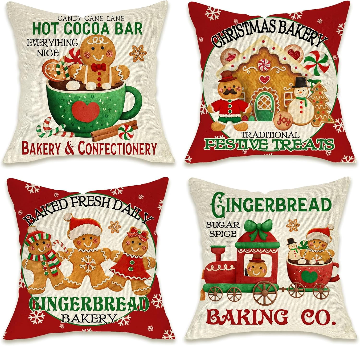 Christmas Gingerbread Man House Decorative Throw Pillow Cover 18x18 Set ...