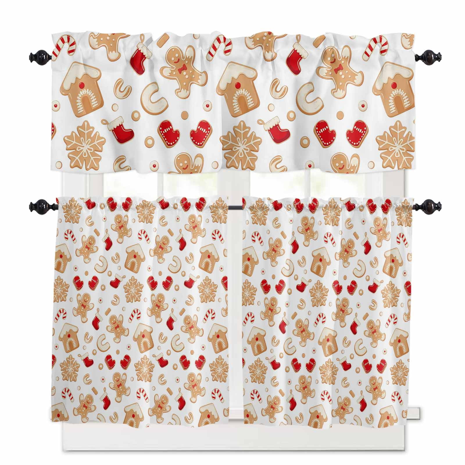 Christmas Gingerbread Man Kitchen Curtains and Valances Set, Winter ...