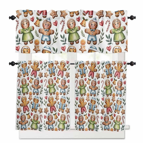 Christmas Gingerbread Man Kitchen Curtains Valances and Tiers Set of 3 ...