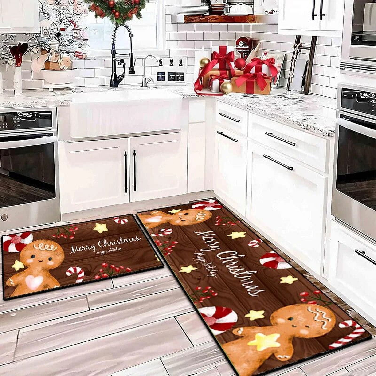 Christmas Gingerbread Man Kitchen Mat Decorative Floor Mat Absorbent ...