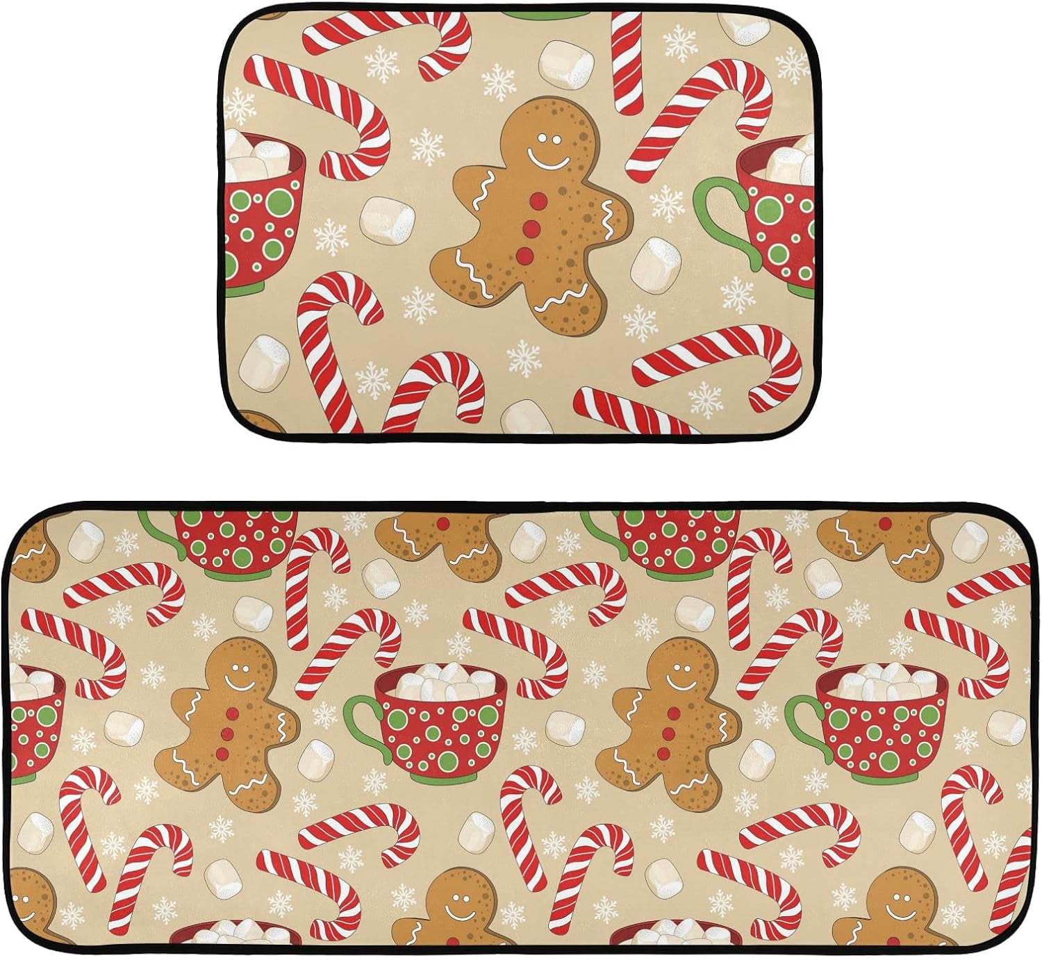 Christmas Gingerbread Man Kitchen Mat Set of 2 Winter Cane Candy ...